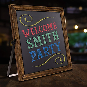 Excello Global Products Rustic Chalkboard Sign Wooden Frame with Adjustable Stand Menu Message Board Double Sided Display Magnetic Surface Reversible 11 x 11 Inches