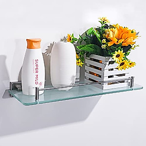 HOMEIDEAS Bathroom Glass Shelf - 16.5 Inch Tempered Glass, Wall Mounted Brushed Nickel Shelf - Rustproof SUS 304 Stainless Steel Frosted Glass Shelf