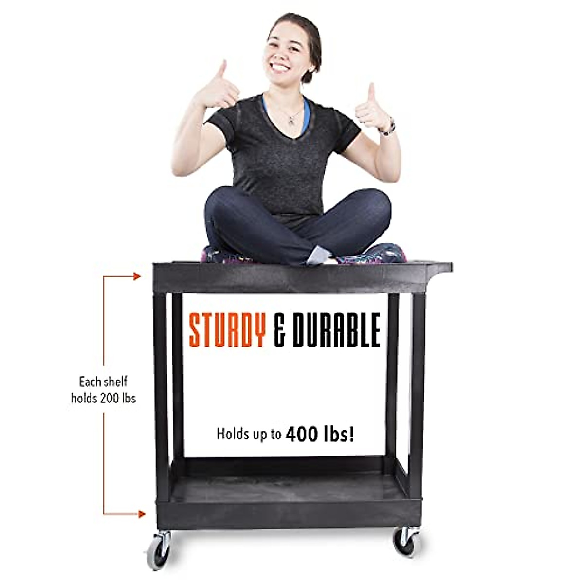 Stand Steady Original Tubstr 2 Shelf Utility Cart/Service Cart - Heavy Duty - Supports up to 400 lbs - Tub Carts w/Deep Shelves - Great for Warehouse, Garage, Cleaning and More! (32 x 18 / Black)