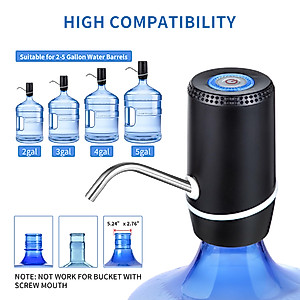 2 Pack Water Dispenser Pump for 5 Gallon Bottle, Electric Automatic Drinking Water Bottle Dispenser with Switch, Portable USB Charging Drinking Water Jug Pump for Camping, Kitchen, Home, Office