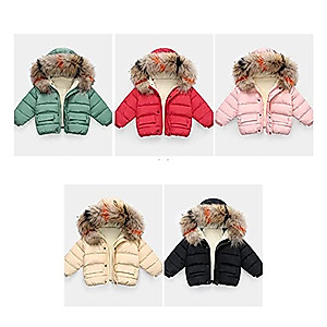 FunnyPaja Baby Toddler Boys Girls Winter Warm Coats Hooded Windproof Jacket Snowsuit Outerwear Fur Hoodies Light Green 12-18 Months