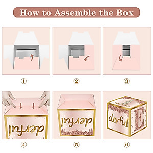 Guiruiy 3Pcs 1st Birthday Boxes Party Supplies for Baby Girl, Pink Rose Gold Miss Onederful 1st Birthday Balloons Boxes Decoration, Pink One Year Old Birthday Theme Cardboard Box Decor