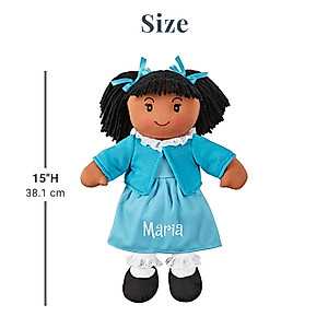 Let's Make Memories Personalized Rag Doll - Soft Doll for Kids - Dark Brown Hair - Disco