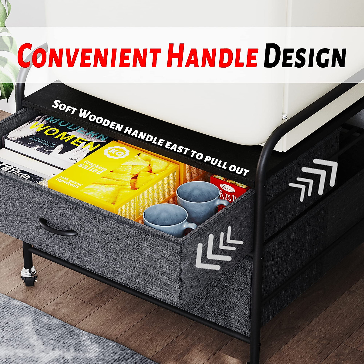 Alavoco Mini Fridge Stand, 120LBS Mini Fridge Table, 2 Drawer Fridge Cart, Mini Fridge Stand with Storage, Metal Frame Iron Top, 4 Swivel Wheels for Home Kitchen, Black