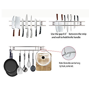 YOLLIT 24 Inch Stainless Steel Magnetic Knife Strip, with 10 Removable Square Hooks, Multi-use as Knife Holder, Utensil Rack, Cookware Rack, Cutting Board Rack, Space Saving Organizer for Kitchen