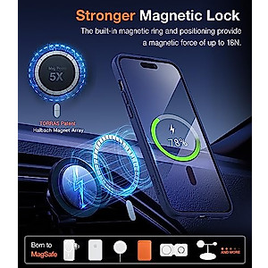 TORRAS Stronger Magnetic for iPhone 14 Pro Max Case with Stand, Compatible with MagSafe, Built in Hidden Kickstand, 10FT Mil-Grade Drop Protection for iPhone 14 Pro Max Case, Translucent Matte Blue