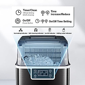 COWSAR Ice Maker Machine Countertop, 2 Ways to Add Water, 45 Lbs/24H, 24 Pcs/13 Mins, Adjustable ice thicknes, Self-Cleaning Portable Ice Maker with Ice Scoop & Basket