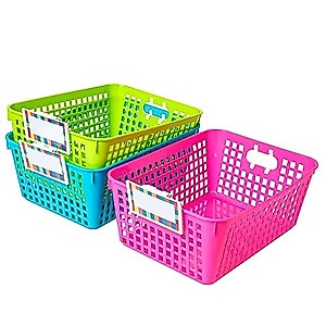 Really Good Stuff Large Plastic Book Baskets, 13?" by 10" by 5?" - Single, Pink| Classroom Library Organizer, Toy Storage, Multi-Purpose Organizer Basket