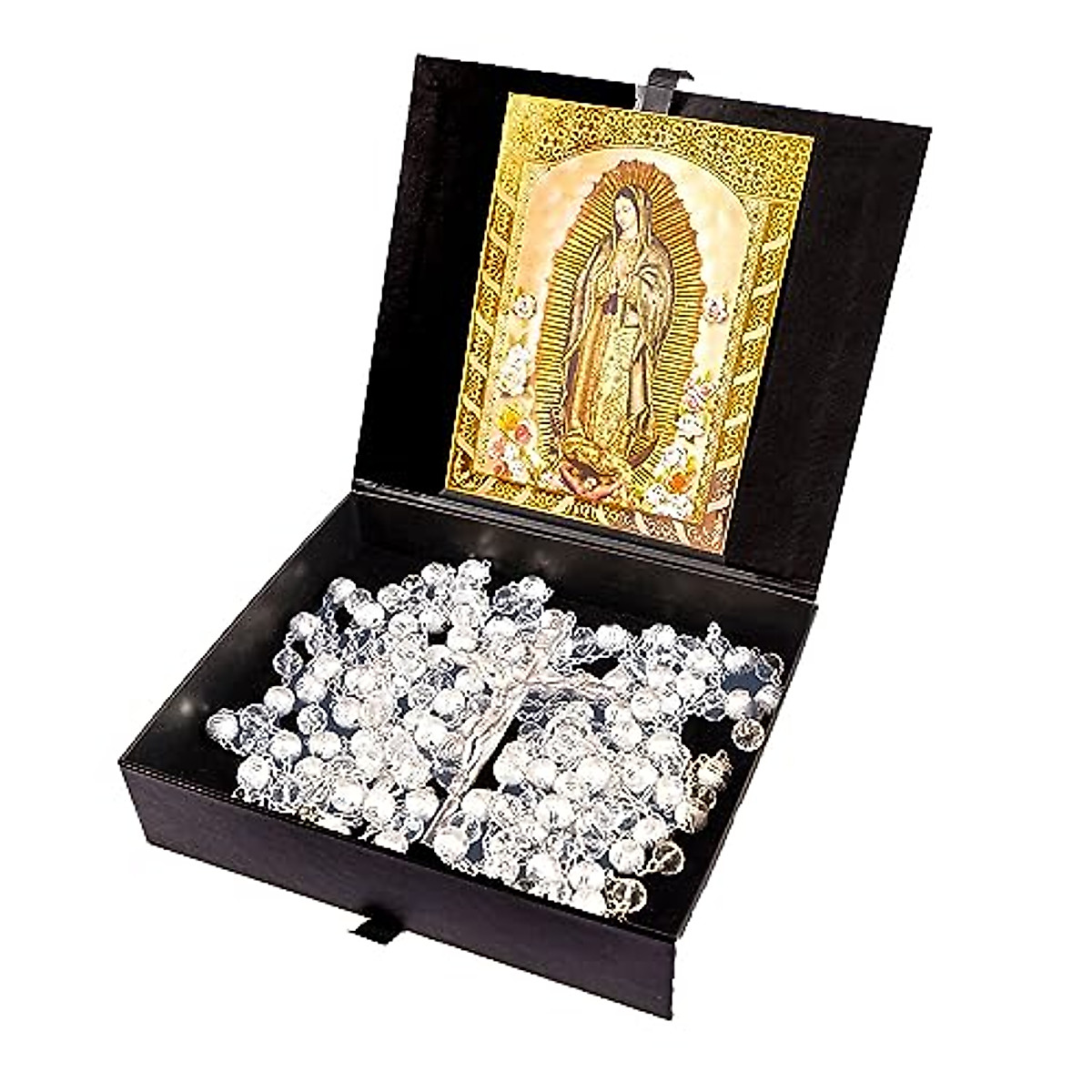 Silver Plated Deluxe Wedding lasso crystal with Jesus christ and virgen de guadalupe in a Premium gift box - lazo para bodas - Lazo de bodas de iglesia para novios - lasso for wedding ceremony - wedding lasso catholic set
