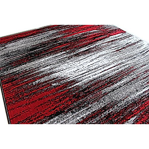 Masada Rugs, Modern Contemporary Area Rug, Red Grey Black (8 Feet X 10 Feet) Large Livingroom, Bedroom, Office Rug