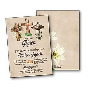He Has Risen Religious Cross Easter Lunch Printed 5x7 Invitations with envelopes