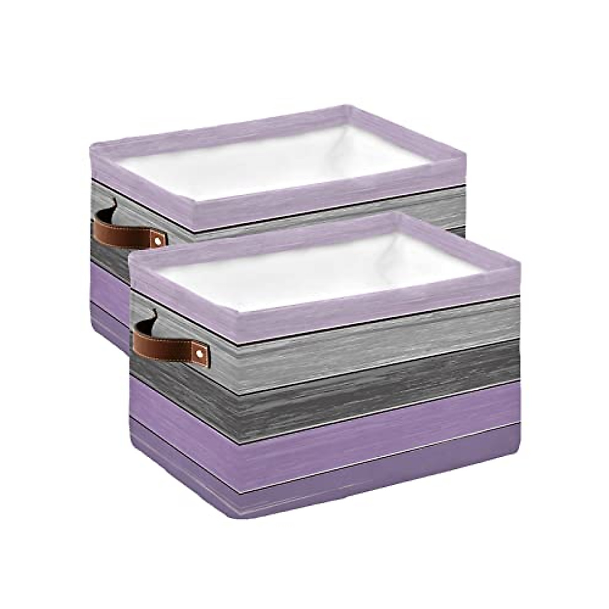 Large Capacity Storage Bins 2Pcs Stripe Wood Grain Purple and Grey Storage Cubes, Collapsible Storage Baskets for Organizing for Bedroom Living Room Shelves Home 15x11x9.5 In