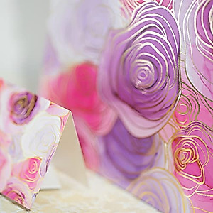 13" Large Gift Bag with Tissue Paper and greeting Card envelope for Women's Birthday, Bridal showers,Wedding gift (Purple Flower)