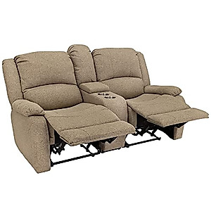 RecPro Charles 67" Double Recliner RV Sofa with Console and Cupholders | Zero Wall Loveseat for Camper | Wall Hugger Couch | Fifth Wheel Theater Seating | Replacement RV Furniture | Oatmeal Cloth