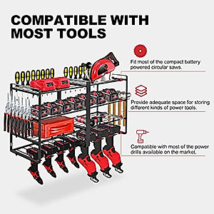 TAKEKIT Power Tool Organizer Wall Mount, 4 Tiers Large Capacity Cordless Tool Organizer, Drill Holder Wall Mount with 7 Slots, Heavy Duty Power Tool Storage Rack