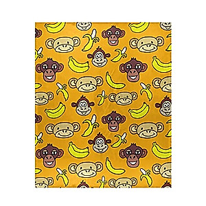 Soft Fleece Blanket, Monkey Love Banana Warm Cozy Plush Blanket, Fluffy Faux Fur Throw Blanket, Large Furry Blanket for Bed Chair Sofa Couch Bedroom 50" x 60"