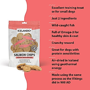 Icelandic+ Fish Chips: Salmon 2.5oz - Dog Treats, for Medium-Large Dogs, Natural 2 Ingredient Air-Dried Crunchy Treats