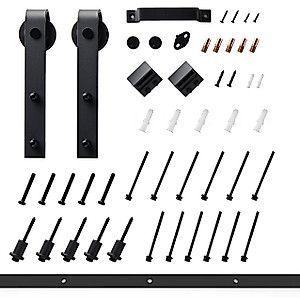 BARNER HOME 42in x 84in Sliding Barn Door, MDF, Primed, 5 Glass Panel,Need to Assemble, with 6.6ft Hardware, Handle and Floor Guide