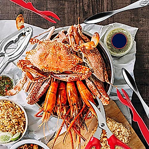 Crab Crackers and Tools, Crab Leg Crackers and Picks Set, Picks Knife for Crab, Shellfish Scissors Nut Cracker, Stainless Steel Seafood Utensils Crackers & Forks Cracker (Red)