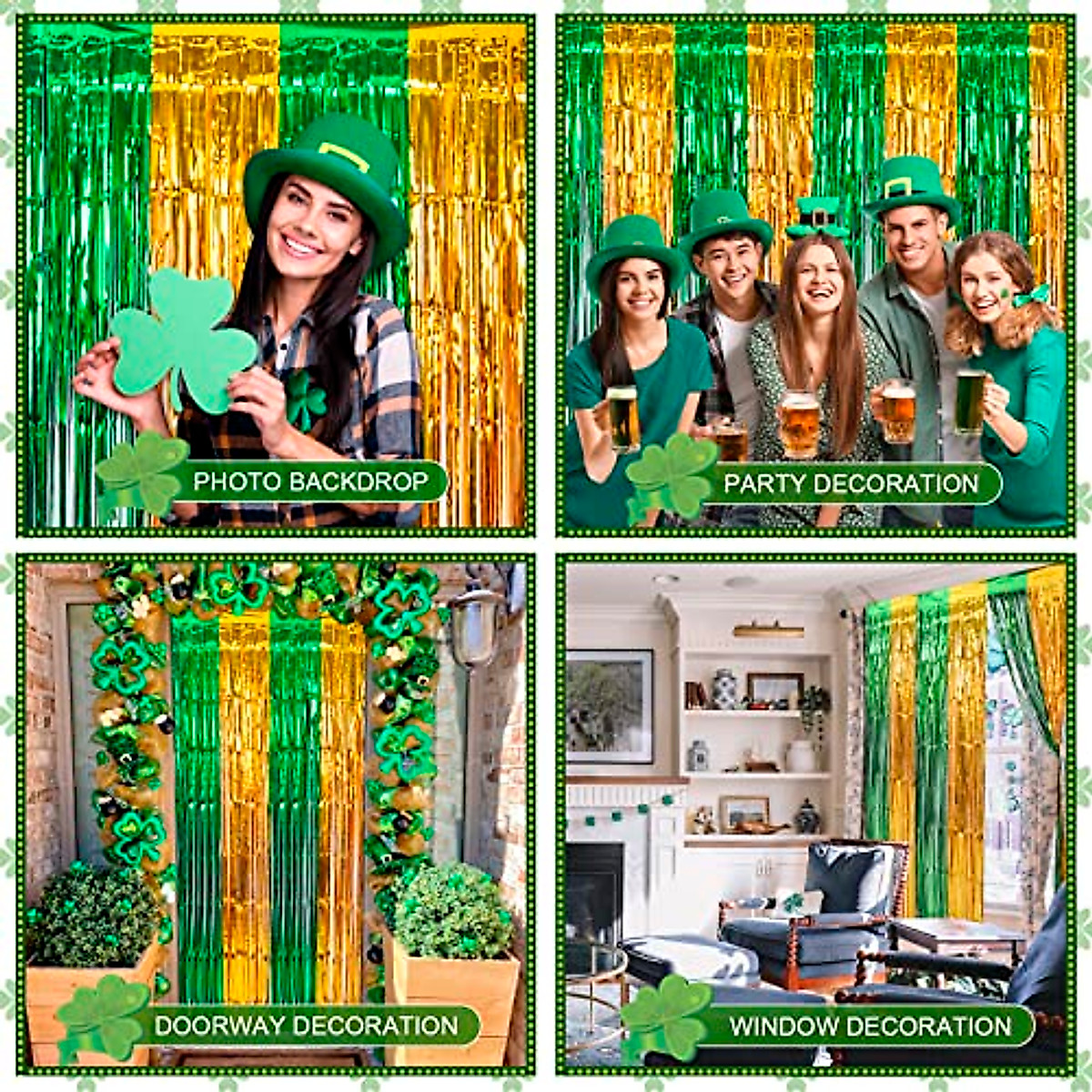 LYUBASA 3 Pack St. Patrick's Day Foil Fringe Curtains St Patricks Day Party Decorations 3.3x6.6 ft Irish Green Gold Streamer Photo Booth Prop Backdrop Decor Indoor Outdoor Party Supplies for Birthday