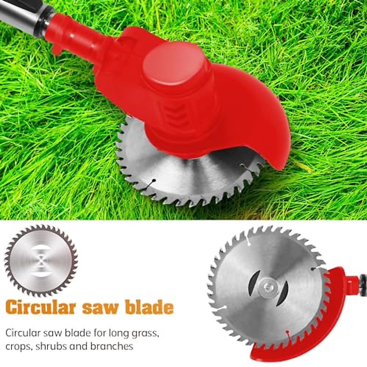 Hesitroad Electric Lawn Mower, Multifunctional Rechargeable Weed Eater Telescopic Rod D-Shaped Handle Grass String Trimmer Cordless Lightweight Bush Cutter for Garden 24V 2000mAh Battery Supply Red