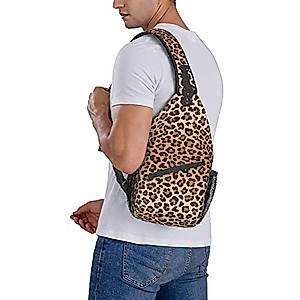 Leopard Print Sling Bag for Women Men Crossbody Shoulder Backpack Brown Leopard Seamless Pattern Imitation of Wildlife Animal Skin Chest Bags Cute Cheetah Print Gym Bag Travel Hiking Casual Daypack