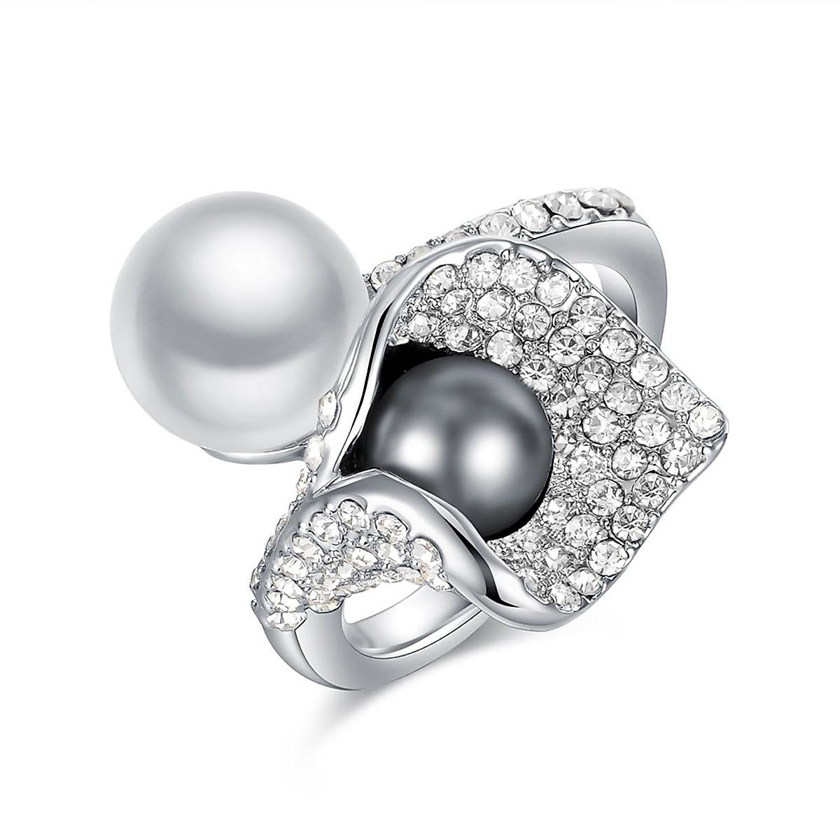 Aprilery Pearl Rings for Women, Fashion Infinity Flower Ring Crystal Statement Ring Band Cocktail Costume Jewelry Gifts for Her