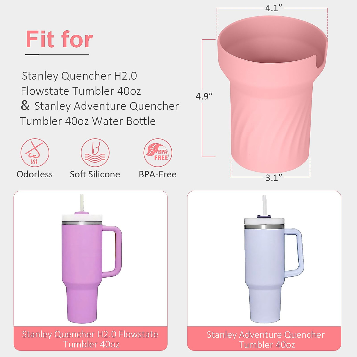 Bravace Silicone Boot for Stanley Cup Accessories, 5pcs Straw Cover Cap Compatible with Stanley 30&40 Oz Tumbler with Handle, Boot Sleeve Cover Fit with Stanley H2.0 FlowState 40oz Tumbler(Pink)