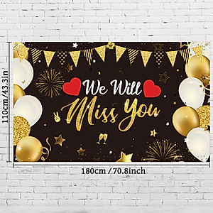 Irenare We Will Miss You Party Decoration, Extra Large Black Gold Going Away Party Backdrop Miss You Photography Background Banner for Farewell Anniversary Retirement Graduation Party,70.8 x 43.3 Inch