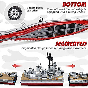 QXB WW2 USS Missouri BB-63 Battleship Model (33 inches 2631 Pieces) Navy World War II Expert Ship Building Blocks Compatible with Lego for Adults