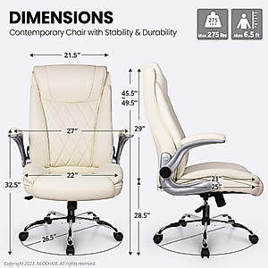 NEO CHAIR Office Chair Computer High Back Adjustable Flip-up Armrests Ergonomic Desk Chair Executive Diamond-Stitched PU Leather Swivel Task Chair with Armrests Lumbar Support (Ivory)