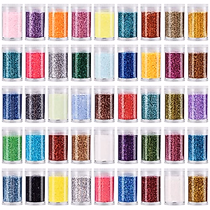 Pack of 45 Colors Iridescent Fine Glitter,Licool Extra Fine Holographic Glitter for Epoxy Resin DIY Craft,Nail Art,Body Hair Face Make up Glitter Powder,Slime Candle Tumbler Making Metalic Glitter