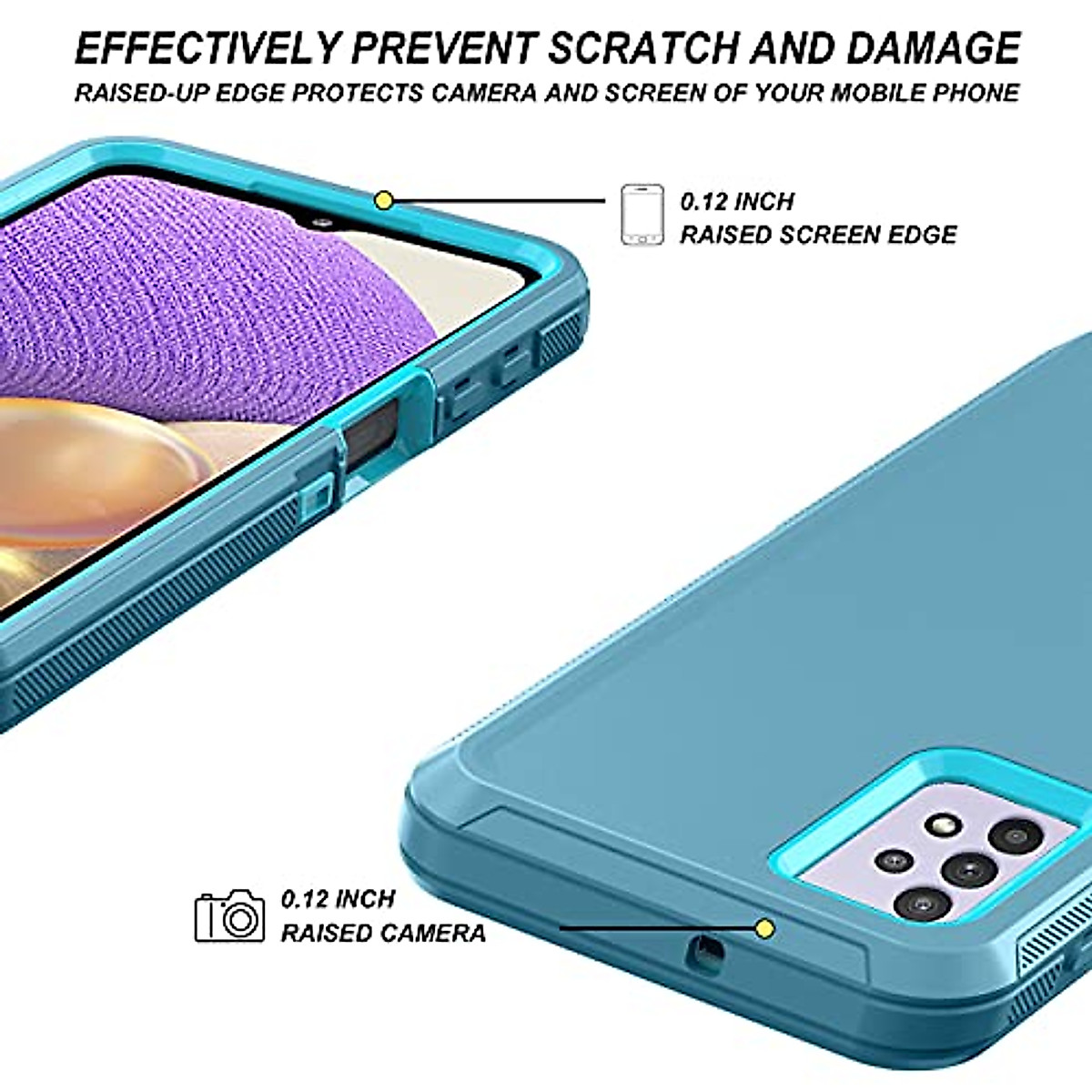 ONOLA Compatible with Samsung A32 5G Case,Galaxy A32 5G Case with HD Screen Protector (2 Pack),Samsung Galaxy A32 5G Case 3 in 1 Durable Case (Lakeblue, A32 5G)