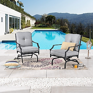 LOKATSE HOME 2 Pieces Outdoor Conversation Furniture Patio Bistro Armchair Set Metal Single Dining Cushion, 2 Chairs, Grey