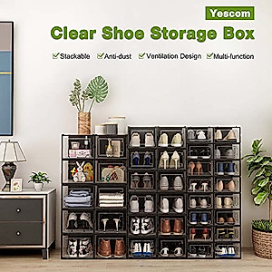 Yescom 18 Pack Shoe Storage Box Clear Shoe Organizer Bins for Closets Stackable Sneaker Container Foldable Home Closet Apartment Use Small Size Black