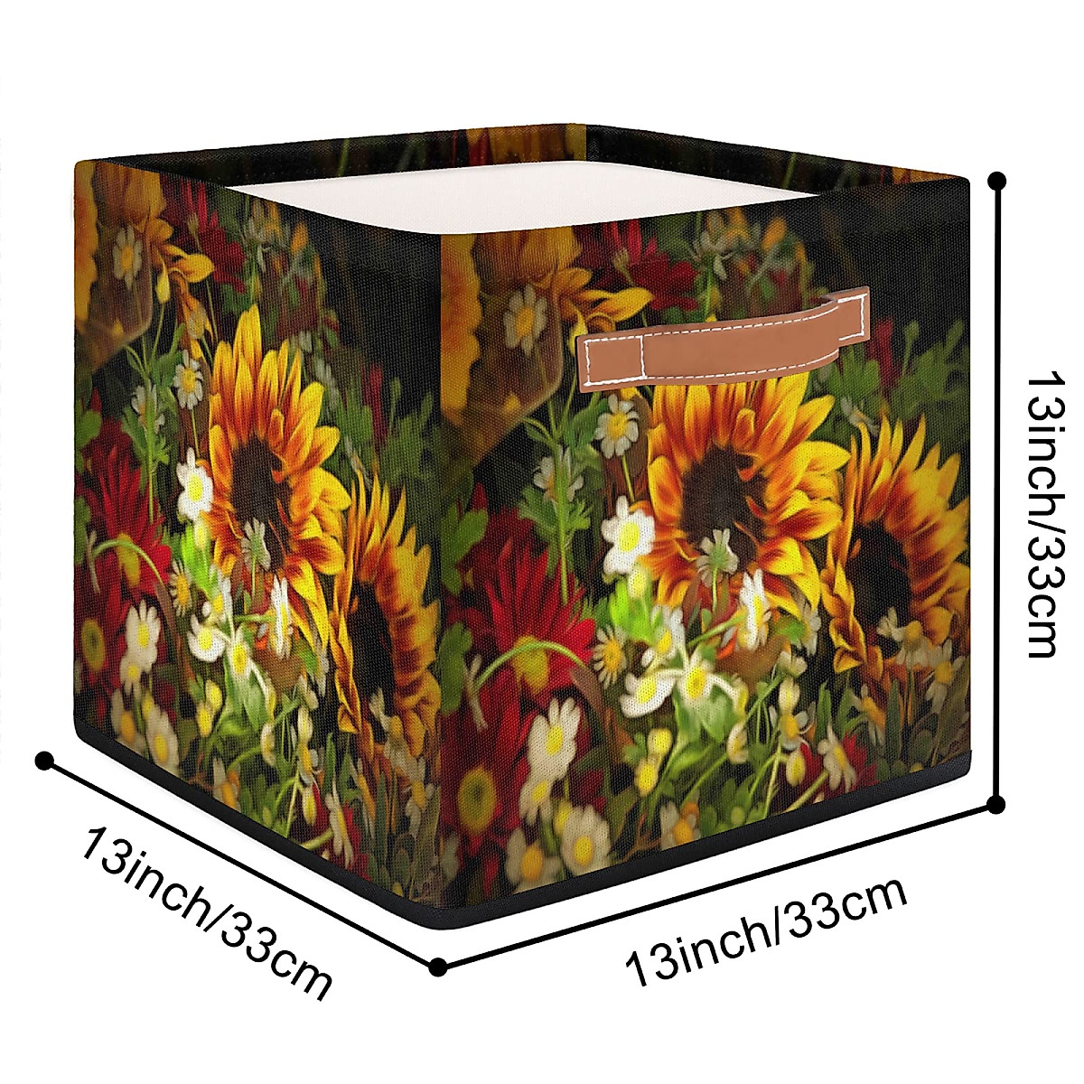 AUUXVA Storage Cube Bin Sunflower Floral Art Painting Large Storage Cube Basket 13×13In, Collapsible Storage Bin With Handles, Fabric Storage Box For Closet Shelves Nursery Toys Home Organization