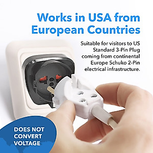 OREI Europe to US Plug Adapter, Grounded European to USA Adapter, American Outlet Plug Adapter, EU to US Adapter, Europe to USA Travel Plug Converter (3 Pack) GP-95