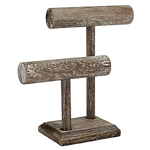 Bright Creations Rustic-Style 2-Tier Jewelry Organizer Stand, Wooden T-Bar Necklace Rack and Bracelet Holder Display for Selling, Bangle, Watch Tower, Rings, Earrings Storage (8x4x9 In)