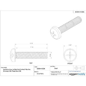 Small Parts Steel Machine Screw, Zinc Plated Finish, Pan Head, Phillips Drive, 5mm Length, M2.5-0.45 Metric Coarse Threads (Pack of 100)