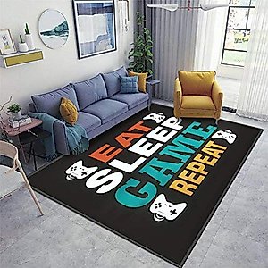 Game Quote and Saying Eat Sleep Game Repeat Area Rugs Floor Mat Non Slip Throw Rugs Soft Door Mat Nursery Carpet for Living Room Home Indoor Outdoor Runner Rugs Yoga Mat