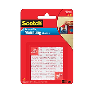 Scotch Removable Double-Sided Mounting Squares, 1/2 in x 1/2 in (1.27 cm x 1.27 cm) 64/pk