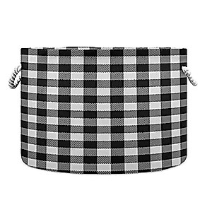 WELLDAY Cotton Rope Basket Buffalo Plaid Baby Laundry Basket for Blankets Toys Storage Basket