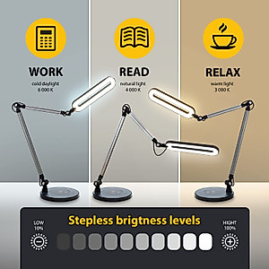 OTUS [2in1] LED Desk Lamp for Home Office with Wireless Charger, Architect LED Desk Light for Study, Reading, Working, Adjustable Tall Swing Arm Table Light, Dimmable Brightness, 3 Color Modes