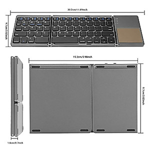 Achort Foldable Bluetooth Keyboard, Tri- Folding Portable Wireless Keyboard with Touchpad, USB Rechargable BT Wireless Keyboard for Android, Windows System Laptop Tablet Smartphone Device(Gray)