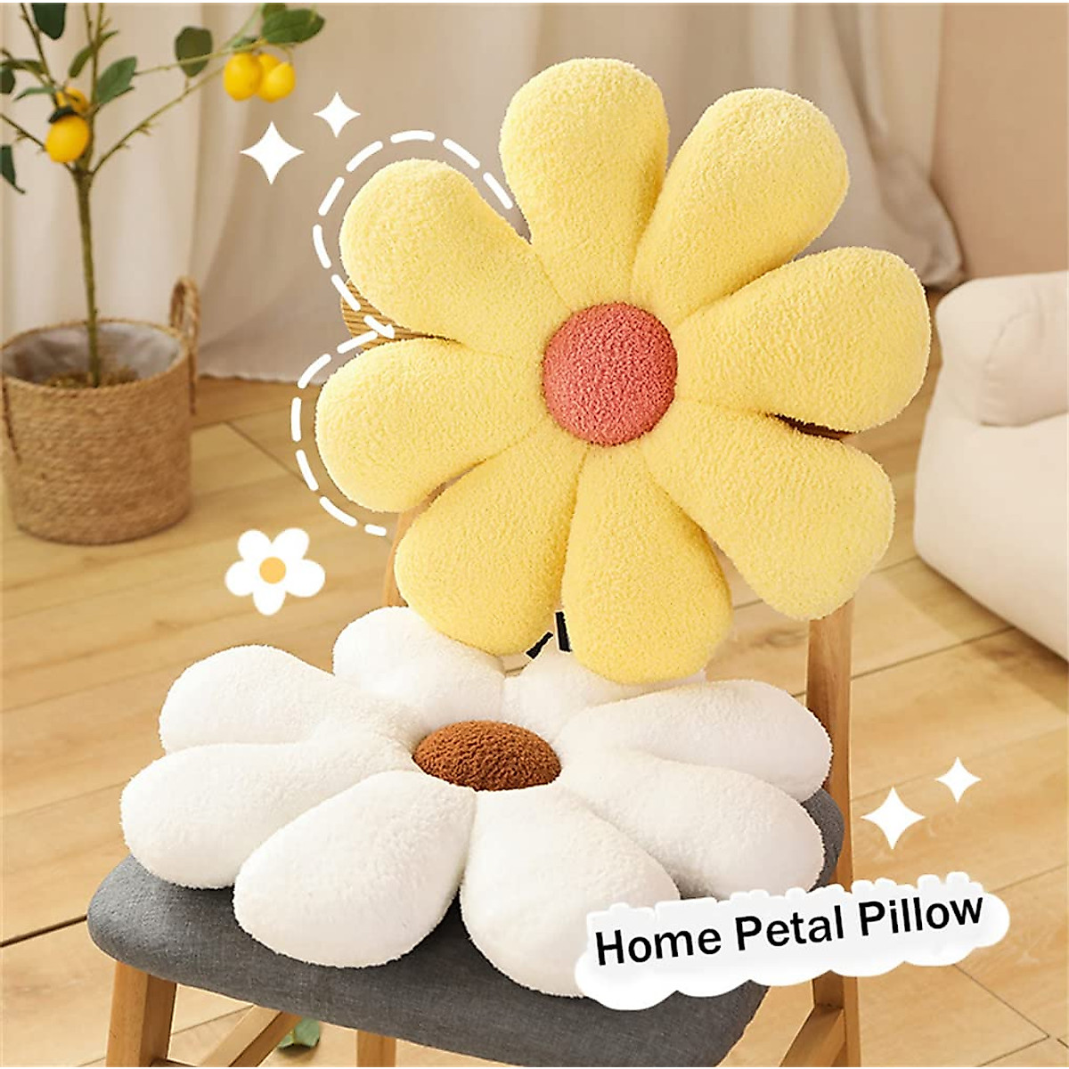 Uewidiod Office Chair Cushion Petal Pillow Student Home seat Thick Cushion Tatami futon Cushion (48cm/19inch, White 3)