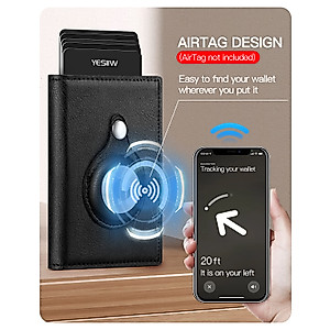YESIIW AirTag Wallet for Men - RFID Protected, Premium Space Aluminum and Quality Leather, Black