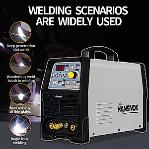 HANSNOKTECH TIG200PV TIG Welder, AC/DC 200Amp Digital LCD Display IGBT Pulse TIG/Stick Welder, Dual Voltage 220V/110V, Arc Welder, TIG Welding Machine with Torach Accessories (Tig200PV)