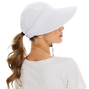 Sun Hat Womens Summer Beach Hats Wide Brim Packable Sun Visor with UV Protection Golf Hat with Ponytail Hole White Sunhat Cap