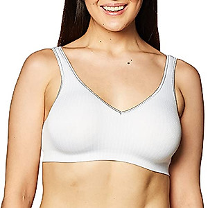 Hanes Women's Wireless, Smooth Comfort Full-Coverage T-Shirt Bra, Single or 2-Pack, Sterling Grey Herringbone Print, LARGE