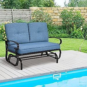 Giantex Outdoor Glider Bench Patio Loveseat with Cushions, 2-Person Outdoor Rocking Chair, Porch Glider Swing for Garden, Backyard, Poolsise, Patio Seating Rocker (Navy)